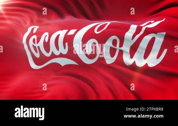 COCA COLA flag waving on sun. Seamless loop with highly detailed fabric ...