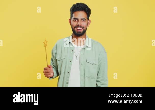 Magician wizard Arabian man gesturing with magic wand fairy stick ...