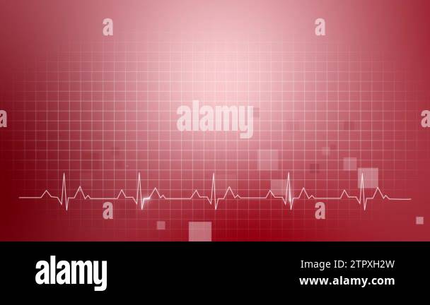 Animated heart beat line cardiogram on red background with grid and ...