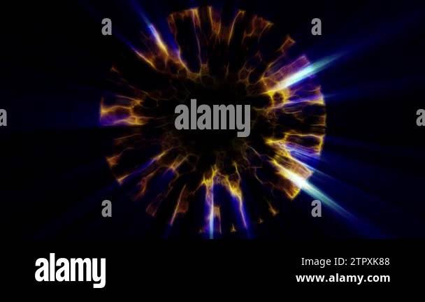 Flight in out through YELLOW BLUE neon hyperspace lights digital tunnel ...