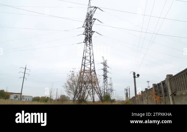 Thermal power. Old dirty power from high-voltage power lines. Outside ...