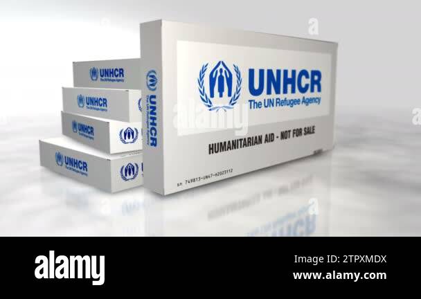 Poznan, Poland, November 12, 2023: UNHCR aid box pack. UN Refugee ...