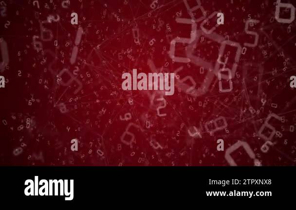 Abstract mathematical animation of numbers flying on a red background ...