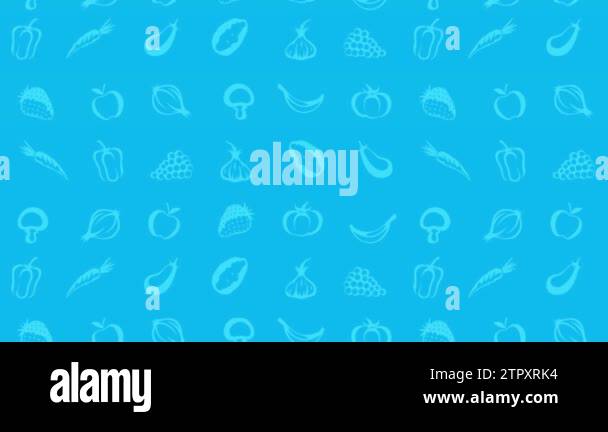 Moving Fruit and Vegetables Icons, Animated Blue Video Background Stock ...