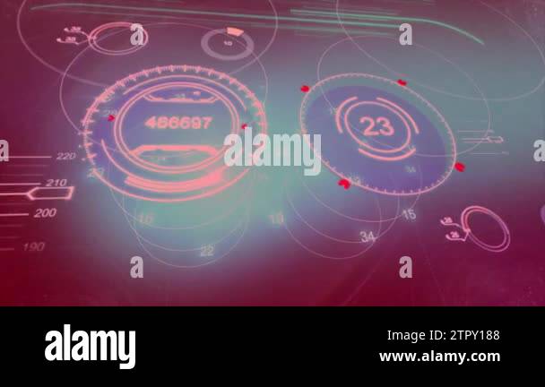 3D abstract motion radar or sensor interface screen with numbers, scale ...