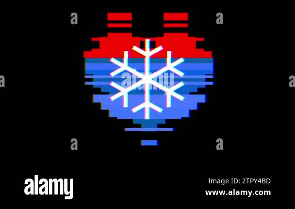 pixel heart with snowflake symbol glitch interference hud holographic ...