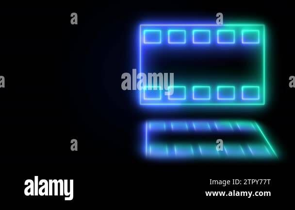 Neon film frame strip tape animation in 4K black background.Animated ...