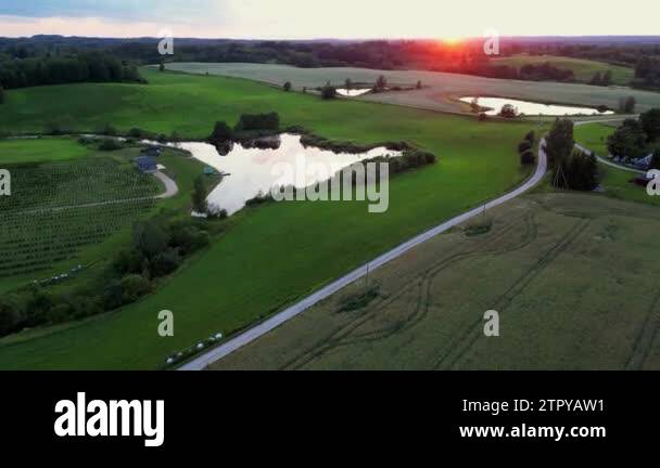 Beautiful colorful farm fields. Agriculture. Establishing shot of ...