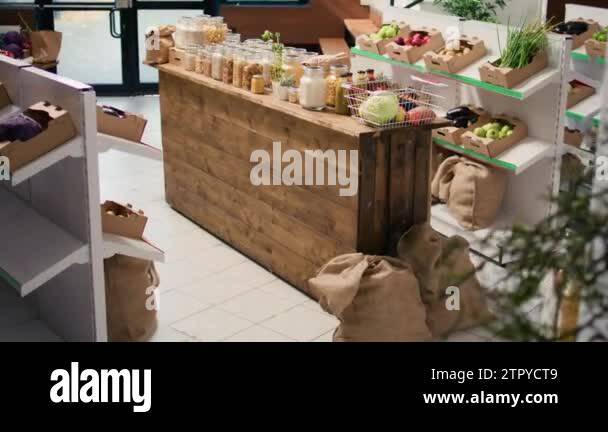 Bulk food items in reusable containers sold in zero waste supermarket ...