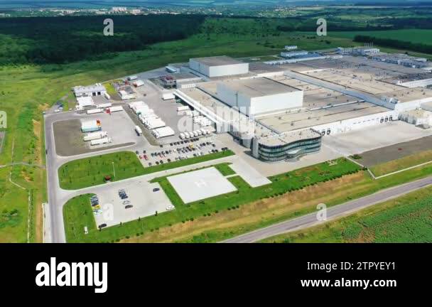 Contemporary industrial complex. Huge territory of production plant on ...