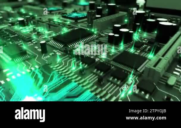 Beautiful 3d animation of the Motherboard with Moving Green Flares and ...