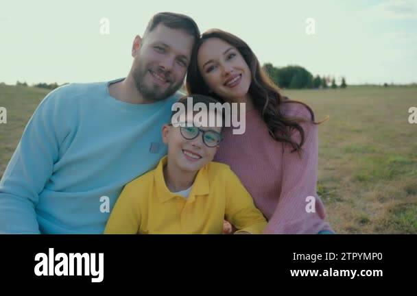 Close up portrait happy Caucasian loving family smiling parents mother ...