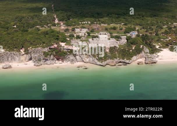 aerial of Tulum ruins in the Yucatan in Mexico - a popular destination ...