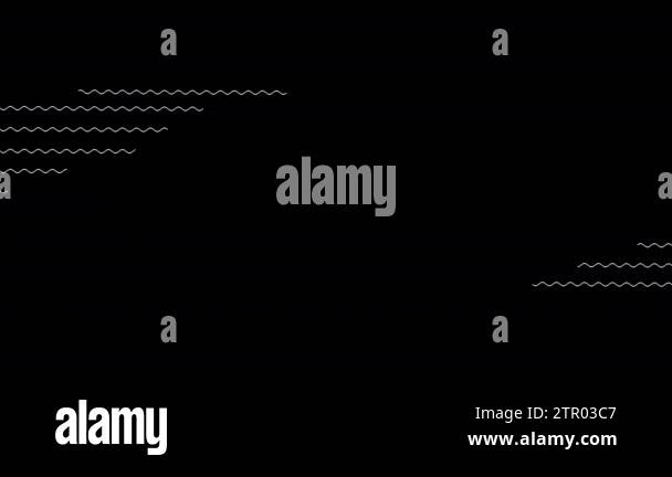 Animated white distorted lines on black background. Randomly moving ...