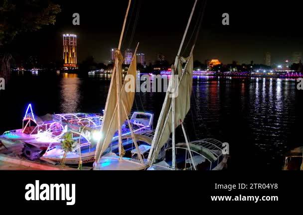CAIRO, EGYPT - DECEMBER 23, 2017: The evening walk along the Corniche ...