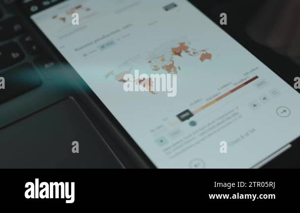 Banana production from 1961 to 2021 world map time-lapse on computer ...