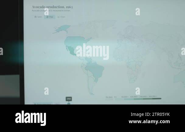 Avocado production from 1961 to 2021 world map time-lapse on computer ...