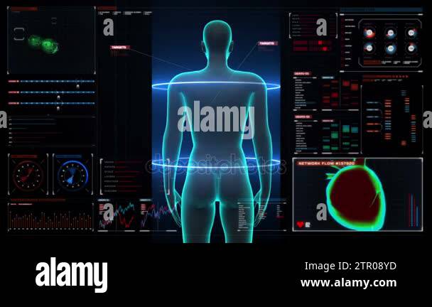 Female Human body scanning lymphatic system in digital display ...
