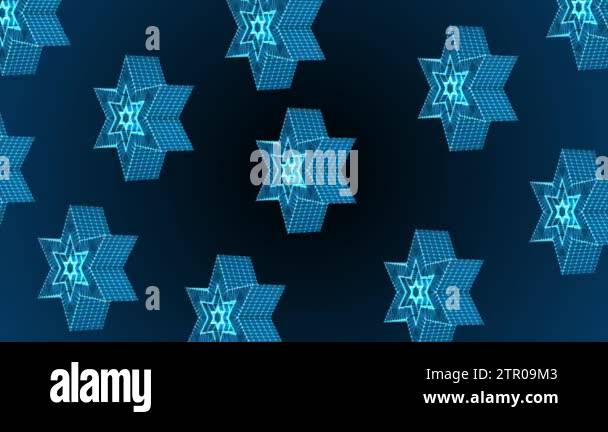 Animated Royal blue color 3d rotating star model with glowing wireframe ...