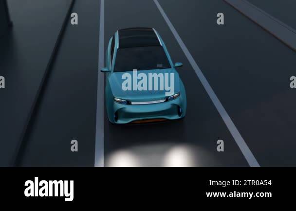 Blue SUV avoid an accident from a minivan at crossroad. Automatic Emergency Braking (Emergency ...