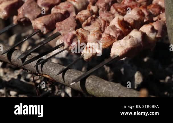 Grill, Frying Fresh Meat, Chicken Barbecue, Sausage, Kebab, Hamburger ...