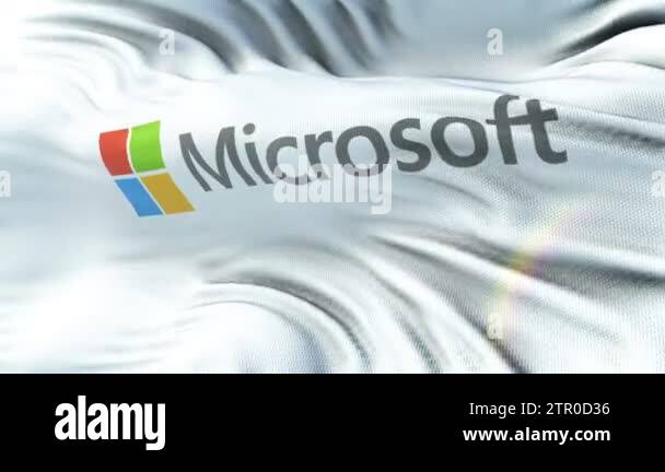 MICROSOFT flag waving on sun. Seamless loop with highly detailed fabric ...