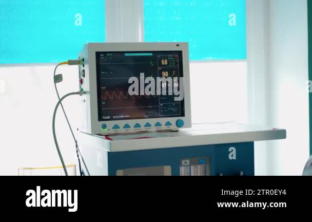 Heart rate monitor in operating room. Medical vital signs monitor. ECG ...