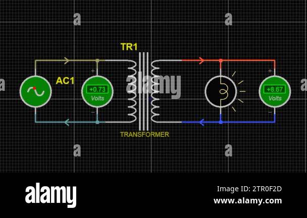 Schematic diagram of electrical circuit with transformer, lamp ...
