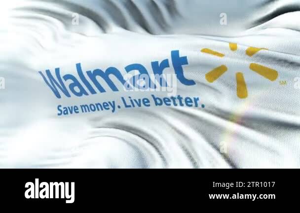 WALMART flag waving on sun. Seamless loop with highly detailed fabric ...