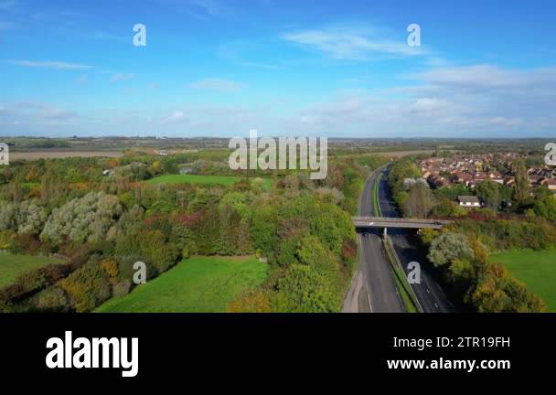 High Angle Footage of British Countryside Landscape and its Road Which ...