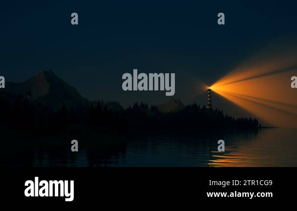 Beam of light from lighthouse rotating over the coast. Horizontal ...