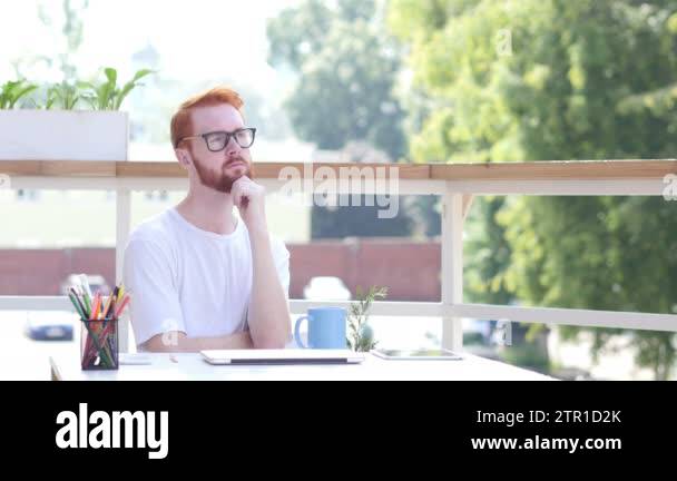 Thinking Pensive Designer Sitting in Balcony of Office Outdoor ...