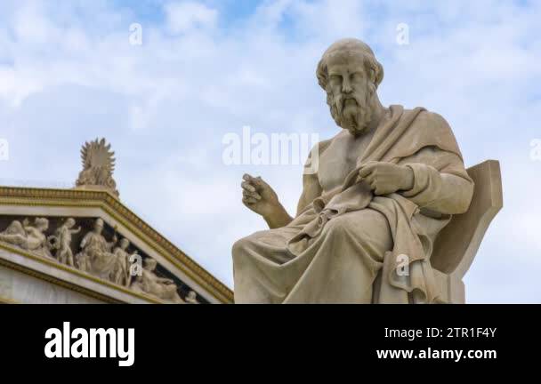 4K timelapse Statue of ancient Greek philosopher Plato in Athens Stock ...