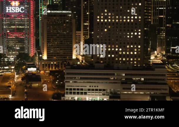 DUBAI, UAE - April , 2018: Dubai downtown night scene with city lights ...