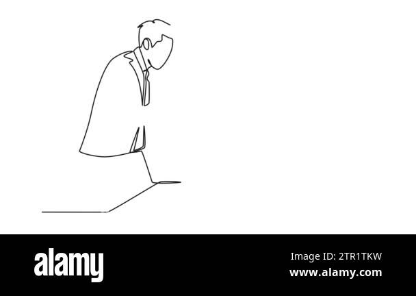 Animated self drawing of continuous line draw young frustrated manager ...