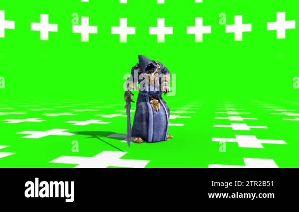 Evil Monk Attack Sword Dagger Green Screen Markers 3D Renderings ...