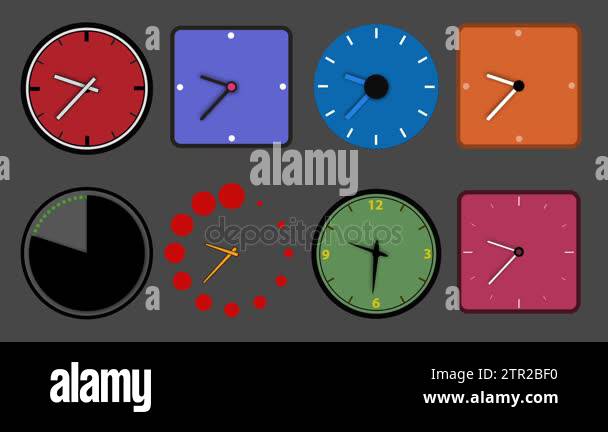 Icon Animation of Different Clock, loop and alpha channel Stock Video ...