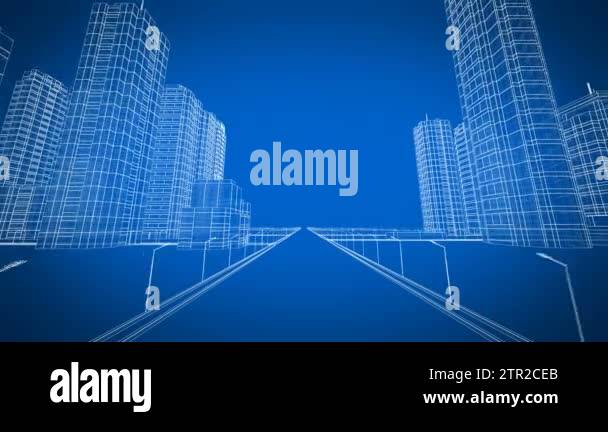 Beautiful Modern City Growing Process in Digital 3d Blueprint ...