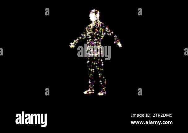 Spinning 3d human body with colorful glitter sparkles on plain black ...