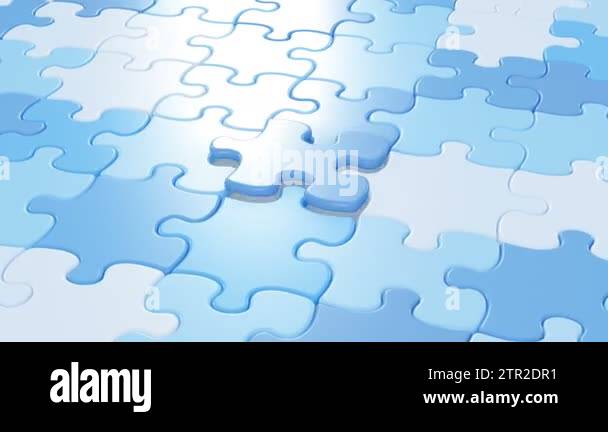 Falling Puzzle Pieces Blue and Pink Colors on the Table 3d Animation ...