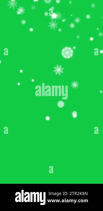 4K vertical. particle animation of white snowflake, snow crystal falling down decoration for ...