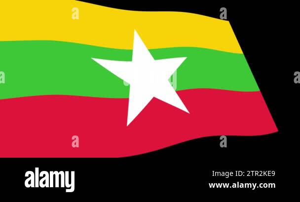 Animation 4K footage of Myanmar flag slow waving on black background ...