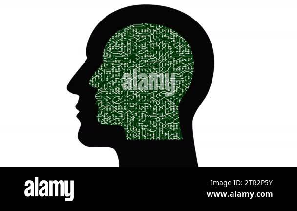 4k Brain head connect chip circuit digital lines,people expanding ...