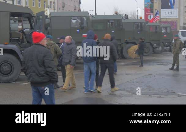 Nato Operation in Opole Poland Parked Trucks Soldiers in Blue Berets ...