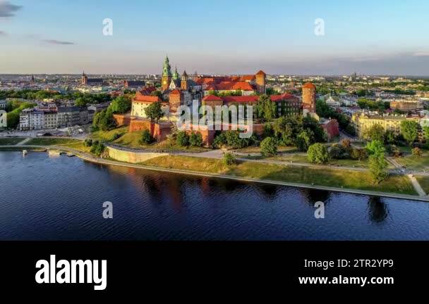 Krakow, Poland. Wawel royal Castle and Cathedral, Vistula River, park ...