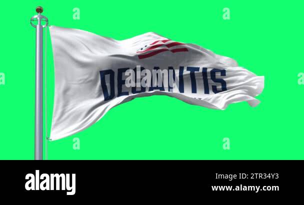 Tallahassee, US, April 28 2023: Ron DeSantis 2024 campaign flag waving ...