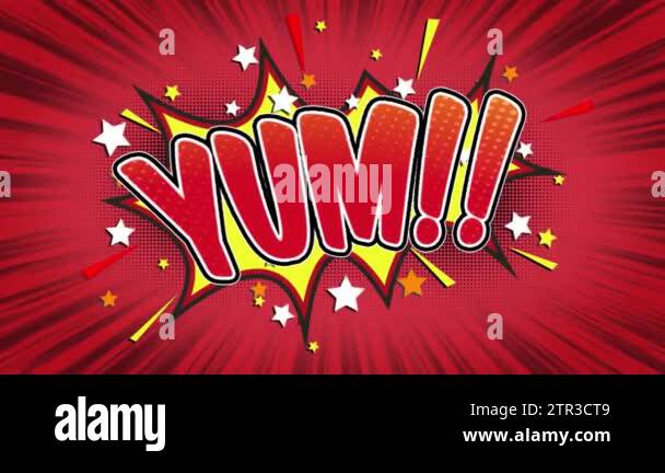 yum Word Retro Cartoon Comic Bubbles Popup Style Expressions Colored ...