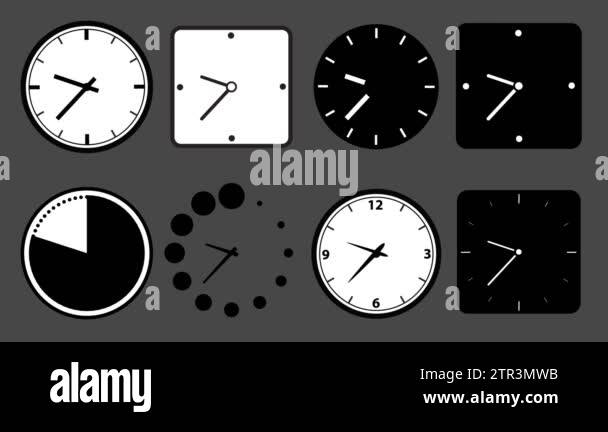 Icon Animation of Different Clock, loop and alpha channel Stock Video ...