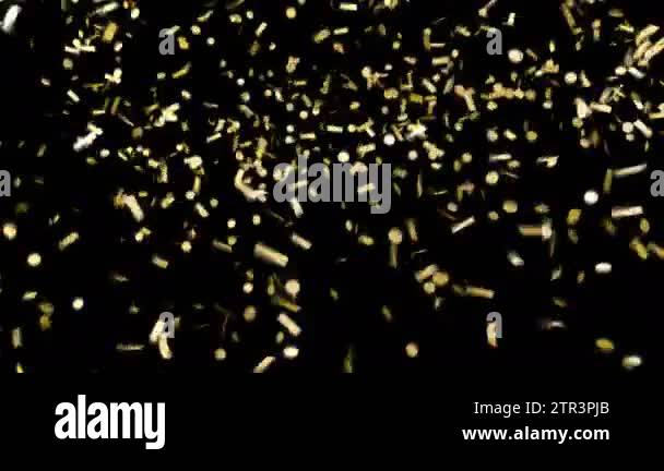 Realistic selebration gold confetti falling down. Green screen ...