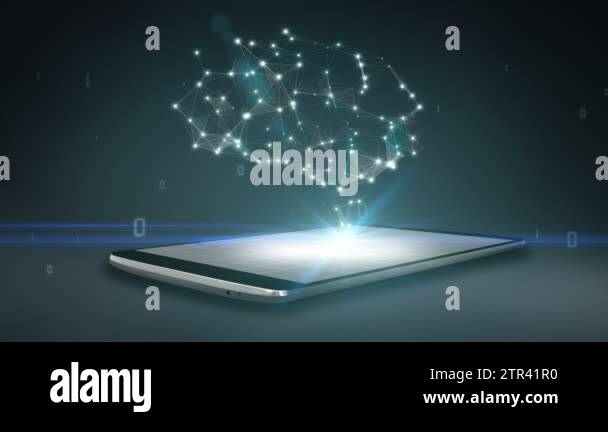 Brain connect digital lines on smartphone, mobile smart pad, grow ...
